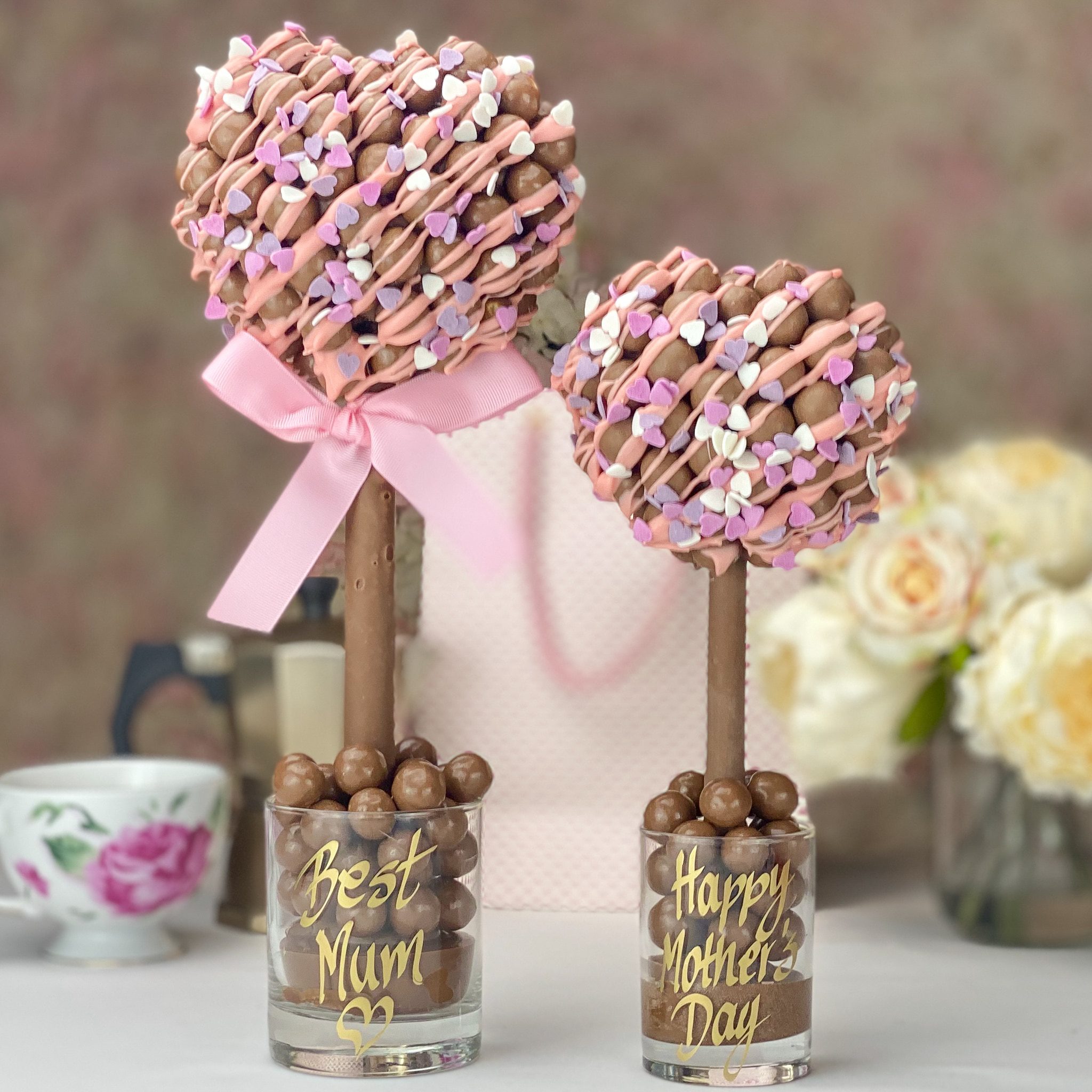 Pink Drizzle Malteser Heart Chocolate Tree | The Giftie Company