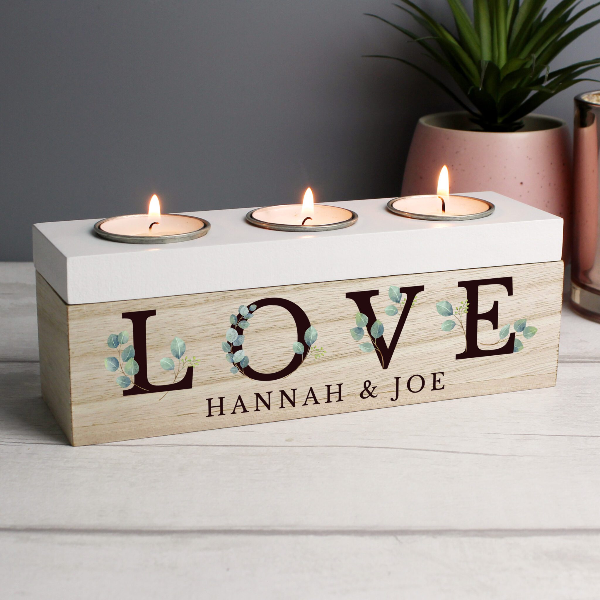 Personalised Botanical Triple Tea Light Box | The Giftie Company