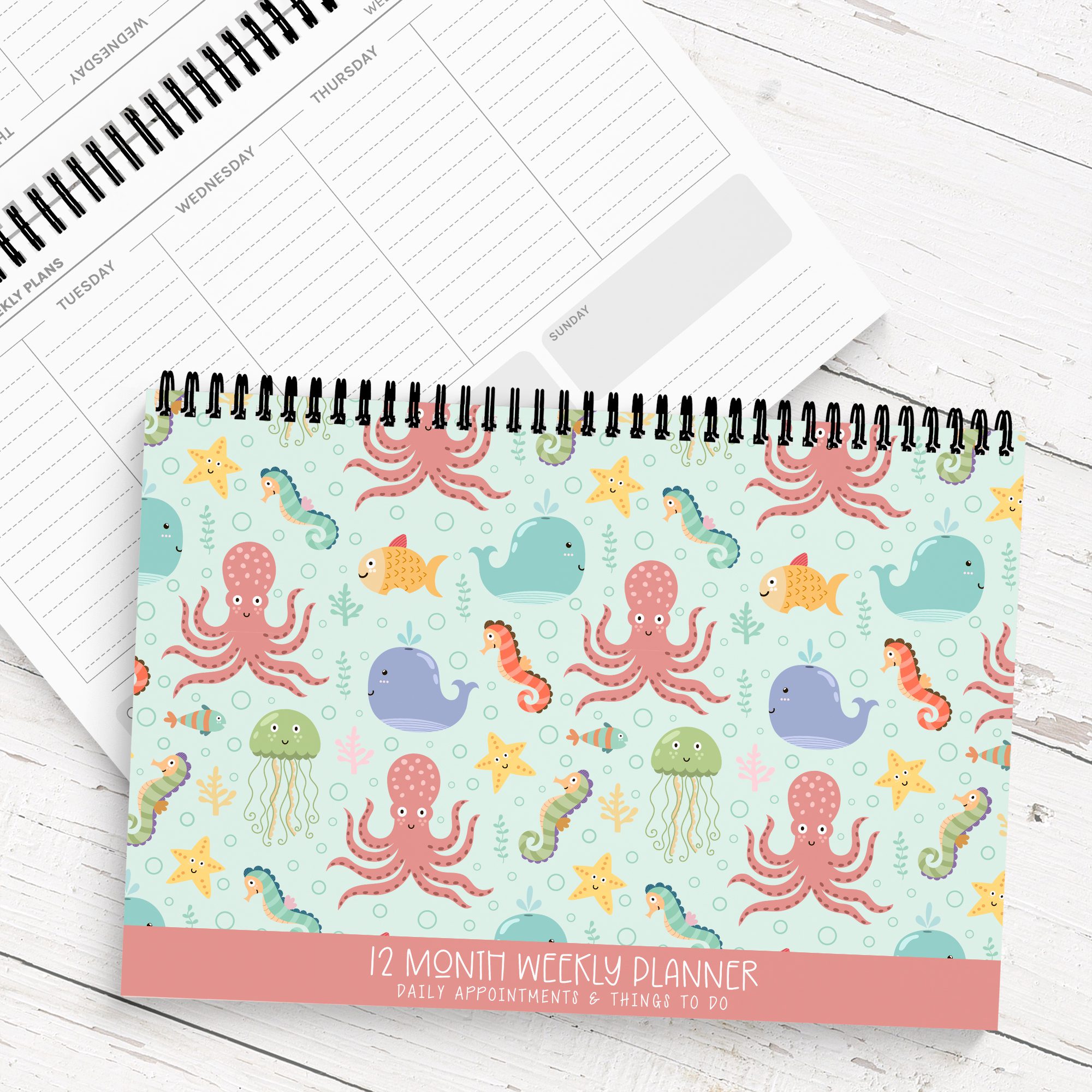 Sea Creatures A4 Weekly Desk Planner | The Giftie Company